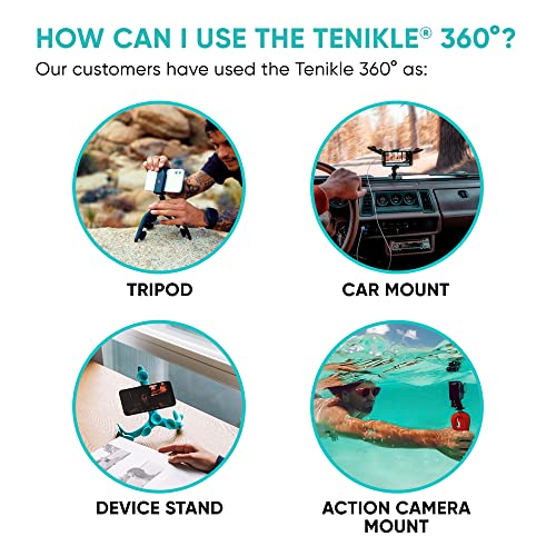 Tenikle® 360° - Flexible Tripod for Phone Camera GoPro, As Seen on Shark Tank, Bendable Suction Cup Camera & Phone Mount, Phone Holder for Car, Compatible w/iPhone & Android (Tenikle® 360° Teal)