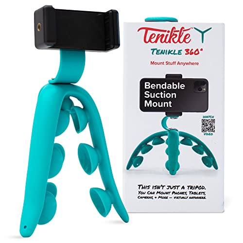 Tenikle® 360° - Flexible Tripod for Phone Camera GoPro, As Seen on Shark Tank, Bendable Suction Cup Camera & Phone Mount, Phone Holder for Car, Compatible w/iPhone & Android (Tenikle® 360° Teal)