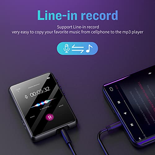 32G MP3 Player Bluetooth 5.0, Full Touch Screen HiFi Lossless MP3 Music Player, Line-in Speaker, with line Recorder, FM Radio, Support up to 128 GB (Black)