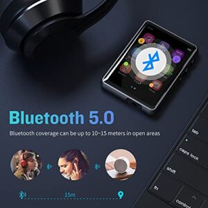 32G MP3 Player Bluetooth 5.0, Full Touch Screen HiFi Lossless MP3 Music Player, Line-in Speaker, with line Recorder, FM Radio, Support up to 128 GB (Black)