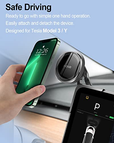 OQTIQ for Tesla Phone Mount for MagSafe Model 3 / Y Accessories Magnetic Car Phone Holder Flip Cover Design 360° Free Rotation for iPhone 14 13 12 Pro Max Mini All Phones Compatible with MagSafe Case