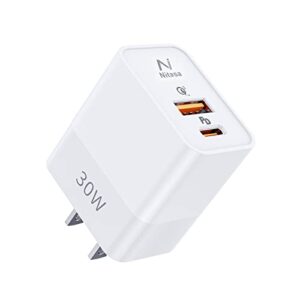 usb c wall charger,nitasa 30w dual port pd fast charger adapter block for iphone 14/14 plus/14 pro max/13/12/11 ipad se,super fast charger block(25w pps)type c for samsung galaxy s22 s23 pixel 6 7 pro