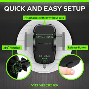 Mongoora Air Vent Car Phone Mount Holder - Locking Cell Phone Car Mount Universal for Any Smartphone, iPhone, Android - Clip On Car Phone Holder for Dashboard - Stocking Stuffers, White Elephant Gift