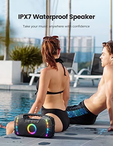 Portable Bluetooth Speaker, 40W(60W peak)Stereo Loud Sound, IPX7 Waterproof Speaker with Beat-Driven Lights,Deep Bass, Bluetooth 5.3 Wireless Pairs, 10000mAh Battery for Outdoor, Party, Camping Gifts