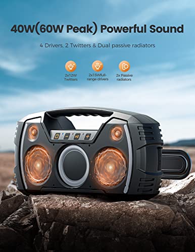 Portable Bluetooth Speaker, 40W(60W peak)Stereo Loud Sound, IPX7 Waterproof Speaker with Beat-Driven Lights,Deep Bass, Bluetooth 5.3 Wireless Pairs, 10000mAh Battery for Outdoor, Party, Camping Gifts