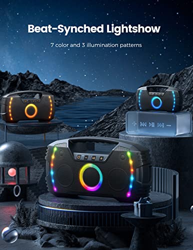 Portable Bluetooth Speaker, 40W(60W peak)Stereo Loud Sound, IPX7 Waterproof Speaker with Beat-Driven Lights,Deep Bass, Bluetooth 5.3 Wireless Pairs, 10000mAh Battery for Outdoor, Party, Camping Gifts