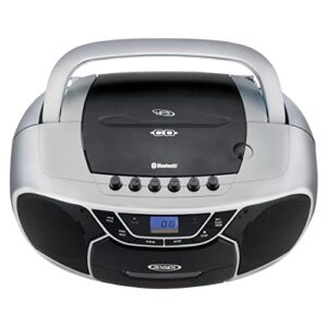 Jensen Stereo CD-590 Portable Bluetooth Home Audio CD/Cassette Boombox Digital Tuner AM/FM Radio Sound System, Top-Loading MP3 CD Player, Cassette Player/Recorder - Platinum Exclusive