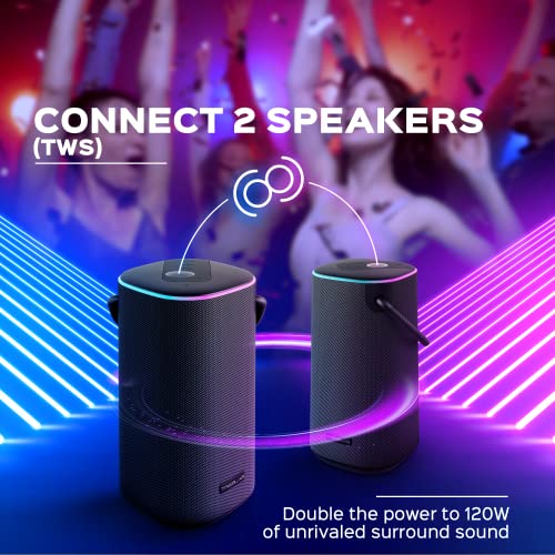 TREBLAB HD-Force - Portable Bluetooth Speaker - IPX6 Waterproof Speakers, Loud 60W Stereo Sound w/Bass, 25H Battery, TWS Mode, Powerbank, RGB LED Light - Wireless Speaker for Outdoor - Graphite