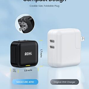 USB C Charger, AOHI 40W Fast Charger Adapter 2-Port Type-C PD Wall Charger Foldable Power Adapter for iPhone 14/Plus/Pro/Pro Max 13/Mini/Pro/Pro Max /12, Galaxy, Pixel 5/4/3, iPad Pro/Air, Black