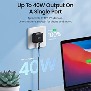 USB C Charger, AOHI 40W Fast Charger Adapter 2-Port Type-C PD Wall Charger Foldable Power Adapter for iPhone 14/Plus/Pro/Pro Max 13/Mini/Pro/Pro Max /12, Galaxy, Pixel 5/4/3, iPad Pro/Air, Black