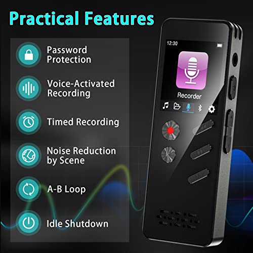 AiMoonsa 64GB Digital Voice Recorder, Voice Recorder with Playback Bluetooth 1000mAh Battery Speaker Audio Recorder for lectures Meetings Interviews Voice Activated Recorder MP3 Player with Bluetooth