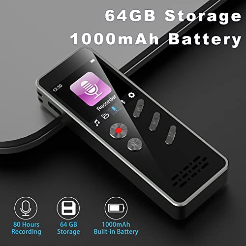 AiMoonsa 64GB Digital Voice Recorder, Voice Recorder with Playback Bluetooth 1000mAh Battery Speaker Audio Recorder for lectures Meetings Interviews Voice Activated Recorder MP3 Player with Bluetooth