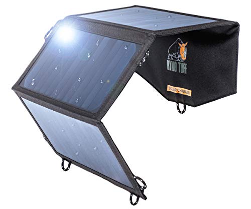 Ryno Tuff 21W Lightweight Portable Solar Charger for Camping - Foldable Solar Powered Cells with 2 USB Ports To Fast Charge Smartphones, Tablets & Battery Packs -Charge While Hiking, Camping & Fishing