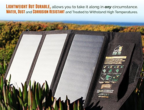 Ryno Tuff 21W Lightweight Portable Solar Charger for Camping - Foldable Solar Powered Cells with 2 USB Ports To Fast Charge Smartphones, Tablets & Battery Packs -Charge While Hiking, Camping & Fishing