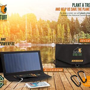 Ryno Tuff 21W Lightweight Portable Solar Charger for Camping - Foldable Solar Powered Cells with 2 USB Ports To Fast Charge Smartphones, Tablets & Battery Packs -Charge While Hiking, Camping & Fishing