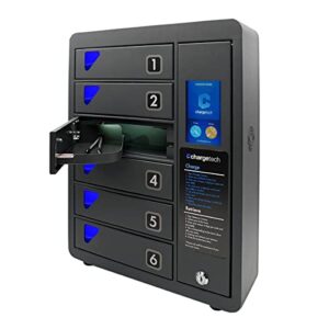 chargetech cell phone charging station locker w/6 digital pin activated locking bays – lockers include 1 apple lightning and 1 type-c pd (model: ppl6)