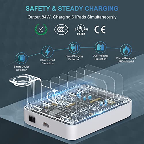 Charging Station - USB C Charger Station, 84W/12A Charging Station for Multiple Devices, Upgraded QC3.0 & PD 6 Ports Charging Dock,Fast Charging Station for Apple iOS/Android iPhone iPad Phone Tablets