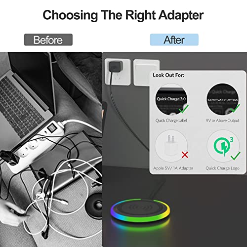 Wireless Charger Pad, 15W Max Fast RGB Wireless Charging Pad Compatible iPhone 14/14 Plus/14 Pro/14 Pro Max/13/13 Mini/SE 2022/12/11/X/8,Samsung Galaxy S22/S21/S20,AirPods 3 2 Pro(No AC Adapter) Black