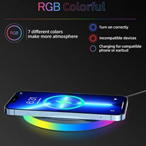 Wireless Charger Pad, 15W Max Fast RGB Wireless Charging Pad Compatible iPhone 14/14 Plus/14 Pro/14 Pro Max/13/13 Mini/SE 2022/12/11/X/8,Samsung Galaxy S22/S21/S20,AirPods 3 2 Pro(No AC Adapter) Black