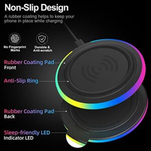 Wireless Charger Pad, 15W Max Fast RGB Wireless Charging Pad Compatible iPhone 14/14 Plus/14 Pro/14 Pro Max/13/13 Mini/SE 2022/12/11/X/8,Samsung Galaxy S22/S21/S20,AirPods 3 2 Pro(No AC Adapter) Black