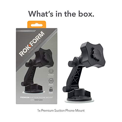 Rokform - Adjustable Windshield Phone Mount Secured by Strong Suction Cup Base, 210 Degrees of Tilt and 360 Degree of Rotation Phone Holder Compatible with ALL Rokform Twist Lock Cases