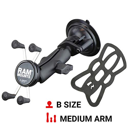 RAM Mounts X-Grip Phone Mount with RAM Twist-Lock Suction Cup RAM-B-166-UN7U with Medium Arm for Vehicle Windshields