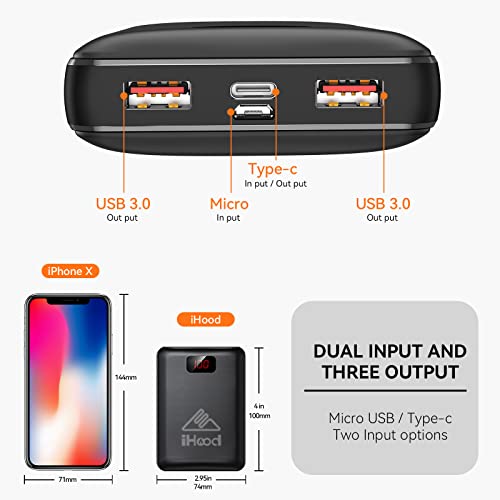 iHood Heated Vest Battery Pack, 5V / 7.4V / 12V Auto-Transformer 14400mAh Power Bank for Heated Jacket and Heated Hoodie,Dual USB LED Display Portable Charger for iPhone Android etc