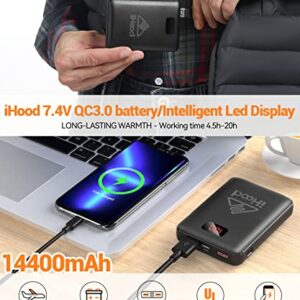 iHood Heated Vest Battery Pack, 5V / 7.4V / 12V Auto-Transformer 14400mAh Power Bank for Heated Jacket and Heated Hoodie,Dual USB LED Display Portable Charger for iPhone Android etc