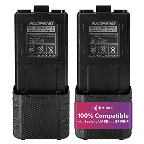 MIRKIT 2pc BAOFENG BL-5 3800mAh Extended Batteries Compatible with UV-5R BF-8HP UV-5RX3 RD-5R UV-5RTP UV-5R+, UV-5X3, Extended Rechargeable Battery Radio USA