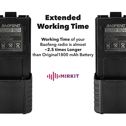 MIRKIT 2pc BAOFENG BL-5 3800mAh Extended Batteries Compatible with UV-5R BF-8HP UV-5RX3 RD-5R UV-5RTP UV-5R+, UV-5X3, Extended Rechargeable Battery Radio USA