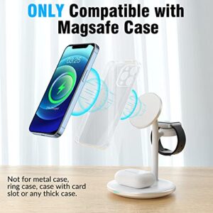 Upgraded 3 in 1 Magnetic Wireless Charging Station, 15W Fast Mag-Safe Charger Stand for iPhone 14/13/12 Series, Mag-Safe Charger for iWatch Ultra /8/7/SE/6/5/4/3/2 and Airpods (with QC3.0 Adapter)