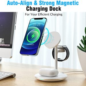 Upgraded 3 in 1 Magnetic Wireless Charging Station, 15W Fast Mag-Safe Charger Stand for iPhone 14/13/12 Series, Mag-Safe Charger for iWatch Ultra /8/7/SE/6/5/4/3/2 and Airpods (with QC3.0 Adapter)