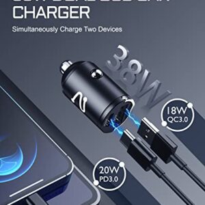 USB C Car Charger, Aergiatech 38W(20W+18W) PD&QC 3.0 Car Charger Adapter, Smallest Cigarette Lighter USB Car Charger, Compatible with iPhone 13/13 Pro Max/12/11, iPad Mini/Pro, Samsung and More