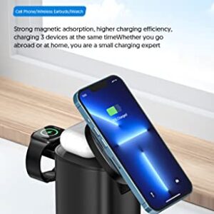 Magnetic Wireless Charging Station for Apple Series,3 in 1 Faster Mag-Safe Wireless Charger Stand for iPhone 14/13/12 Series/iPhone11/Samsung, Apple Watch Series and Airpods with QC3.0 Adapter