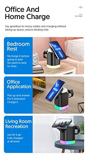 Magnetic Wireless Charging Station for Apple Series,3 in 1 Faster Mag-Safe Wireless Charger Stand for iPhone 14/13/12 Series/iPhone11/Samsung, Apple Watch Series and Airpods with QC3.0 Adapter