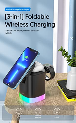 Magnetic Wireless Charging Station for Apple Series,3 in 1 Faster Mag-Safe Wireless Charger Stand for iPhone 14/13/12 Series/iPhone11/Samsung, Apple Watch Series and Airpods with QC3.0 Adapter