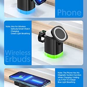 Magnetic Wireless Charging Station for Apple Series,3 in 1 Faster Mag-Safe Wireless Charger Stand for iPhone 14/13/12 Series/iPhone11/Samsung, Apple Watch Series and Airpods with QC3.0 Adapter