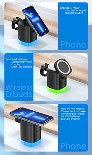 Magnetic Wireless Charging Station for Apple Series,3 in 1 Faster Mag-Safe Wireless Charger Stand for iPhone 14/13/12 Series/iPhone11/Samsung, Apple Watch Series and Airpods with QC3.0 Adapter