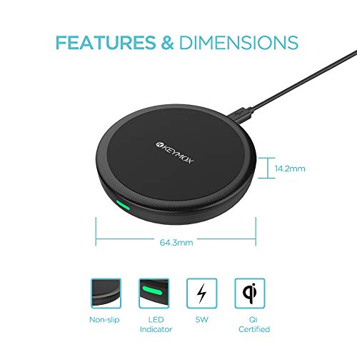 Wireless Charger, KEYMOX 5W charger compatible with all QI-Enable Devices Including iPhone 12/12 Mini/12 Pro Max /11 Pro,AirPods, Galaxy S20,S10, Note 10 (No AC Charger)