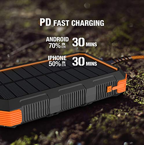 ToughTested Bigfoot Portable Solar Charger - with 4-Mode LED Flashlight- IP67 All Weather, High Efficiency Solar Panel Charger for iPhone & Android Smartphones & Tablets, Drones, Cameras, (24000mAh)