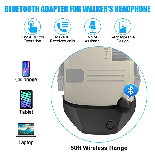 HEATCHEER Bluetooth Adapter for Walker's Shooting Earmuffs, Rechargeable Bluetooth Connector Compatible with Walkers Razor Slim Electronic Muff, Handsfree Calling & Audio Receiver