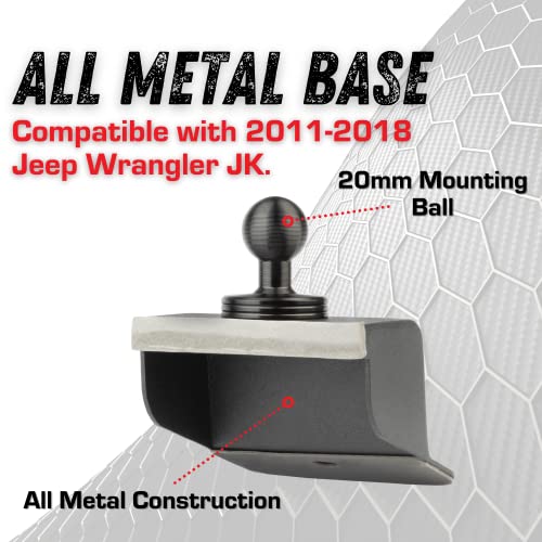 Bulletpoint Dash Mount Cell Phone Holder Compatible with 2011-2018 Jeep Wrangler JK JKU 20mm Ball Mount (Single Ball Metal Base with Phone Holder)