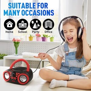 Pyle Portable CD Player Bluetooth Boombox Speaker - AM/FM Stereo Radio & Audio Sound, Supports CD-R-RW/MP3/WMA, USB, AUX, Headphone, LED Display, AC/Battery Powered, Red Black - PHCD22