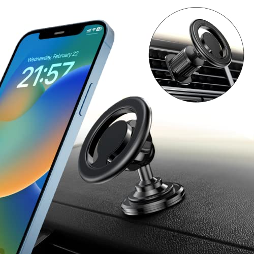 EIOSUN Magnetic Car Mount Compatible with MagSafe Case and iPhone 13/14 Pro Max/iPhone 12 Pro Max Mini, 360° Rotatable Strong Magnet Dash & Air Vent Phone Holder