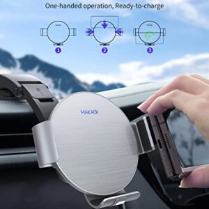 MAKAQI Wireless Car Charger for Galaxy Z Fold 4/3/2, Dual Coil Auto Clamping Wireless Car Charger Mount for iPhone 14/13/12/11 Pro Max/X, Fast Charging Car Holder for Galaxy Z Fold