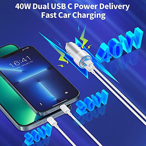 [Apple MFi Certified] iPhone Fast Car Charger, IDiSONCABLE 40W 2-Port PD 3.0 USB C Car Charger All Metal Cigarette Lighter Adapter with 2 Pack Type C to Lightning Cable for iPhone/iPad/Airpods Pro