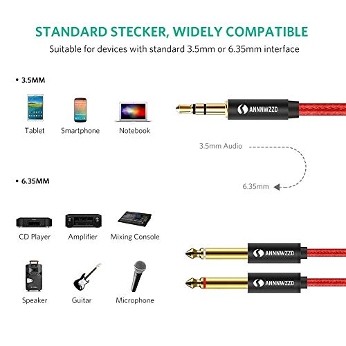 LinkinPerk 3.5mm 1/8" TRS Male to 2X 6.35mm1/4" TS Male Mono Stereo Y-Cable Foot Splitter (6FT)