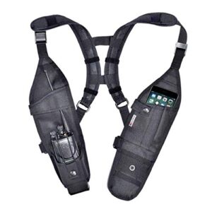 ush-300d double radio shoulder holster chest harness with an adjustable radio pouch fits all medium to large motorola icom vertex two way radios. made in the usa by holsterguy