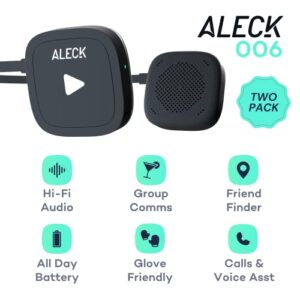 ALECK 006 - Universal Bluetooth Wireless Hi-Fi Audio and Communication Speakers for Ski and Snowboard Helmets - 2-Pack