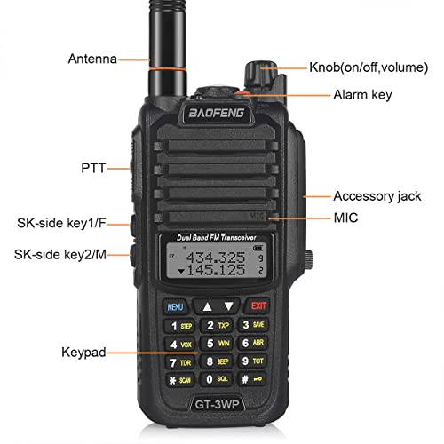 BAOFENG GT-3WP IP67 Dual Band Two-Way Radio, 144-148MHz 420-450MHz, Waterproof Dustproof Walkie Talkie Transceiver, Black 1 Pack